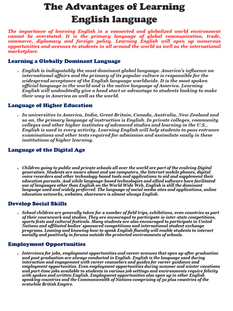 Benefits of Learning English | PDF | Vocabulary | English Language