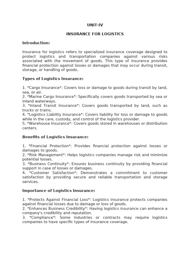 Logistics Insurance: Types & Benefits | PDF | Insurance | Risk