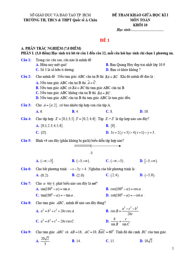 Đề Ôn Tập Toán 10 Gk1 | PDF
