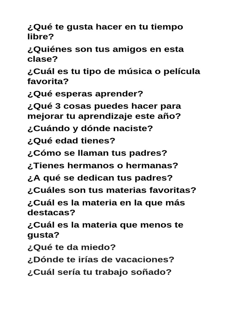 Qué Te Gusta Hacer en Tu Tiempo Libre | PDF