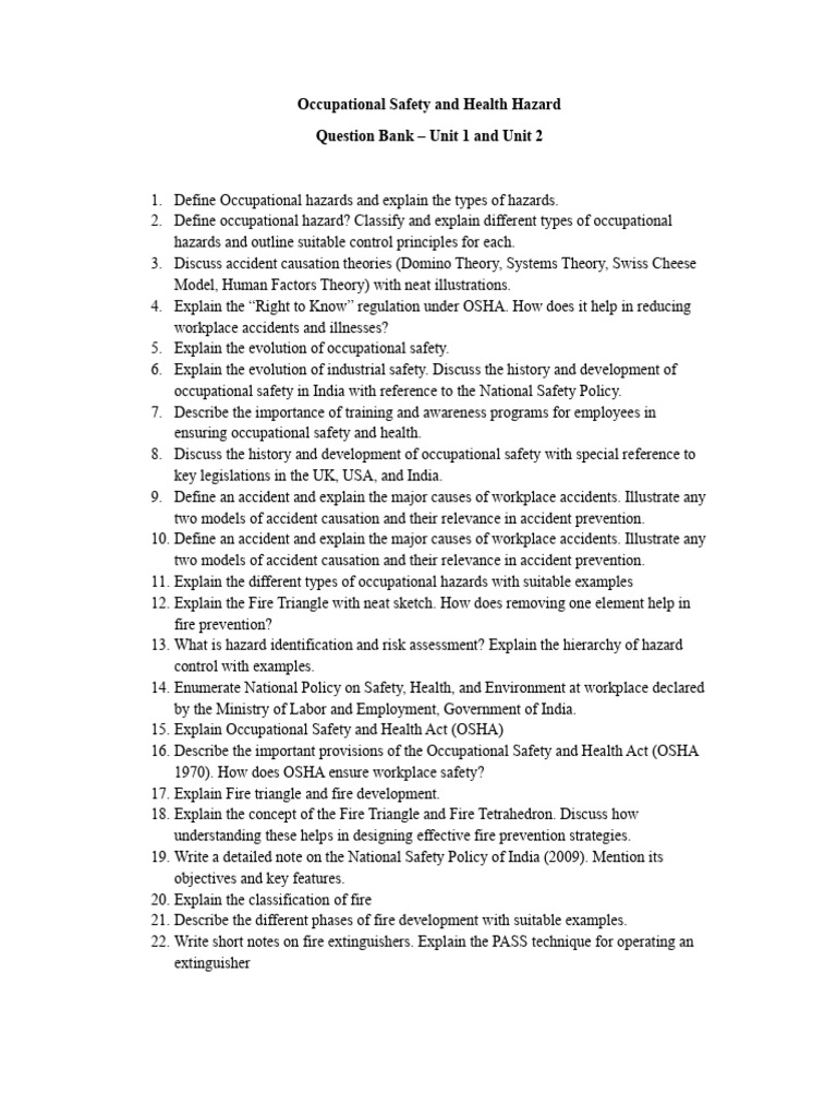 Occupational Safety and Health Question Bank | PDF | Occupational ...