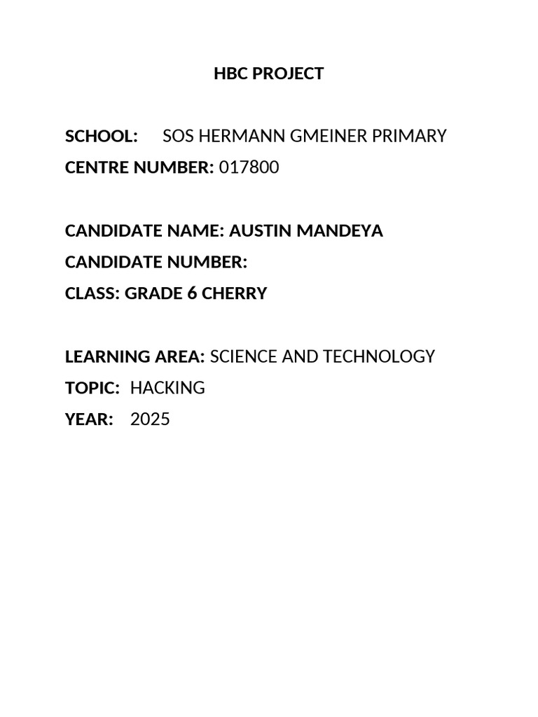HBC Project Cover Page Sos | PDF