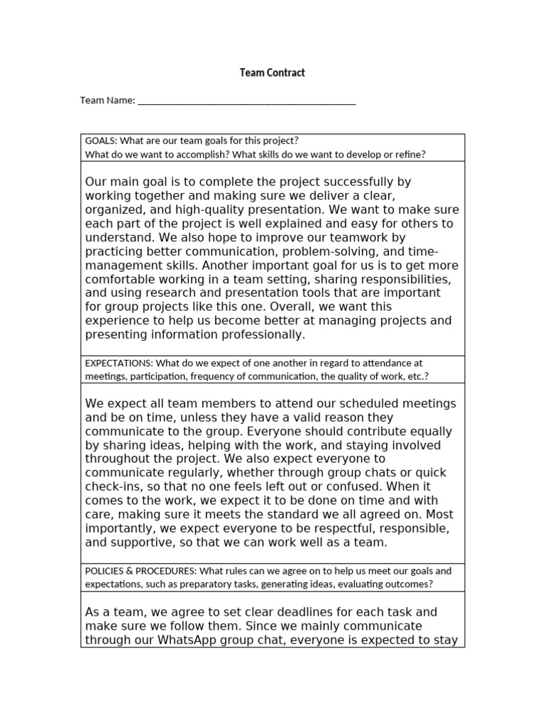 Team Project Contract Template | PDF | Cognition | Human Communication