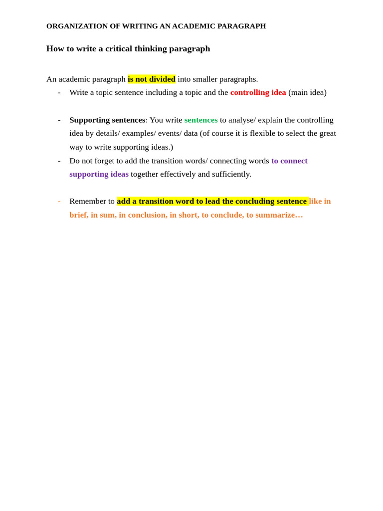 How To Write A Critical Paragraph | PDF