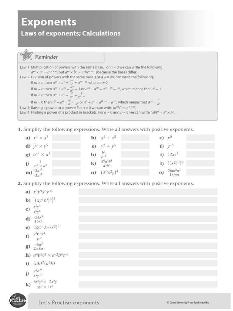 Grade 9 Mathematics Lets Practise Exponents With OUP | PDF ...