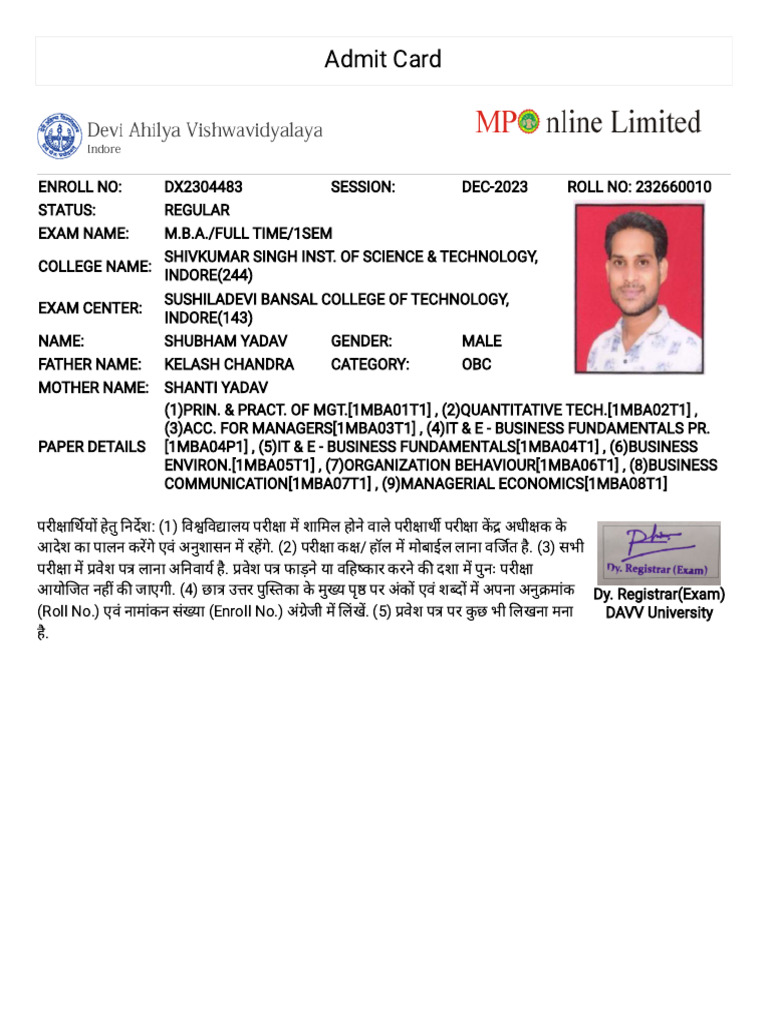 Admit Card | PDF