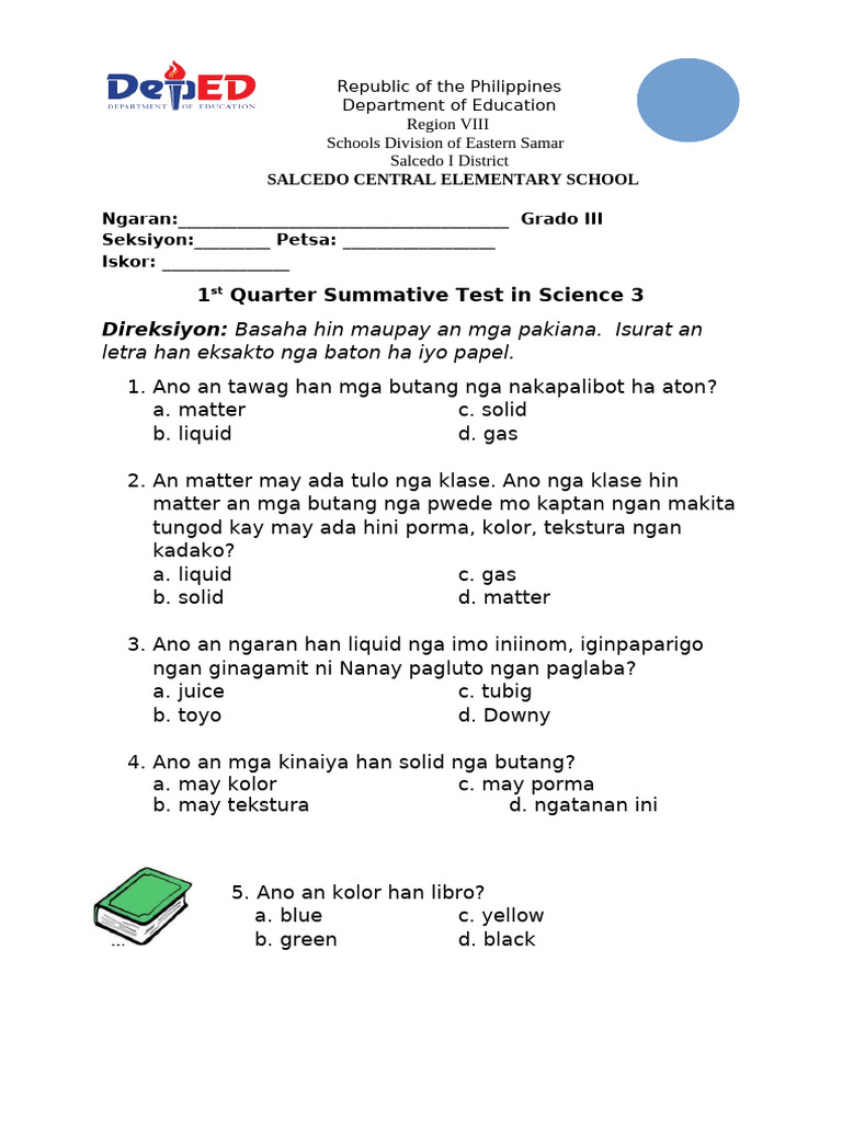 Q1 Summative Test Science 3 | PDF