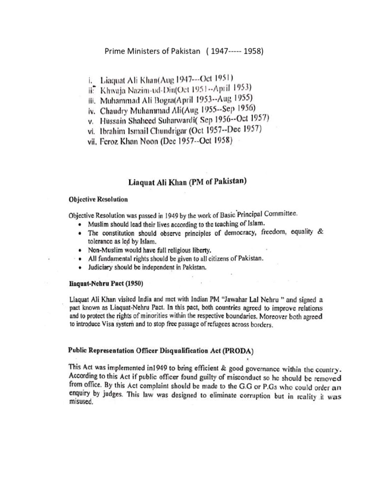 Prime Ministers of Pakistan (1947-1958) | PDF