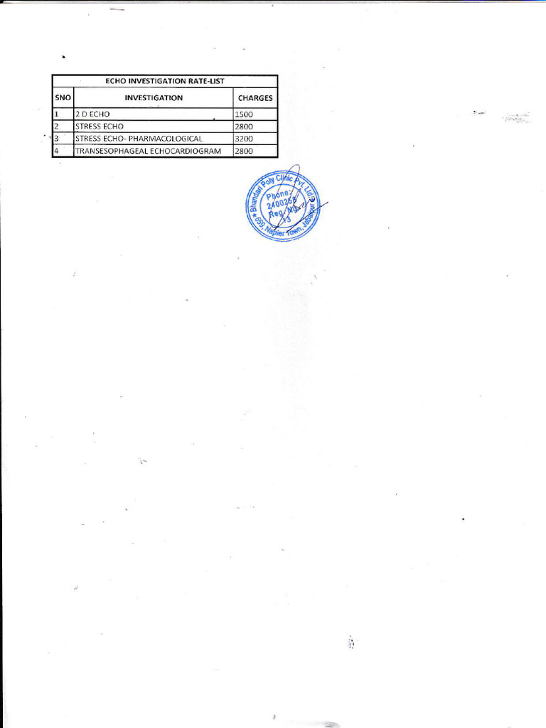 ECHO and X-Ray Investigation Rate List | PDF | Vein | Human Anatomy