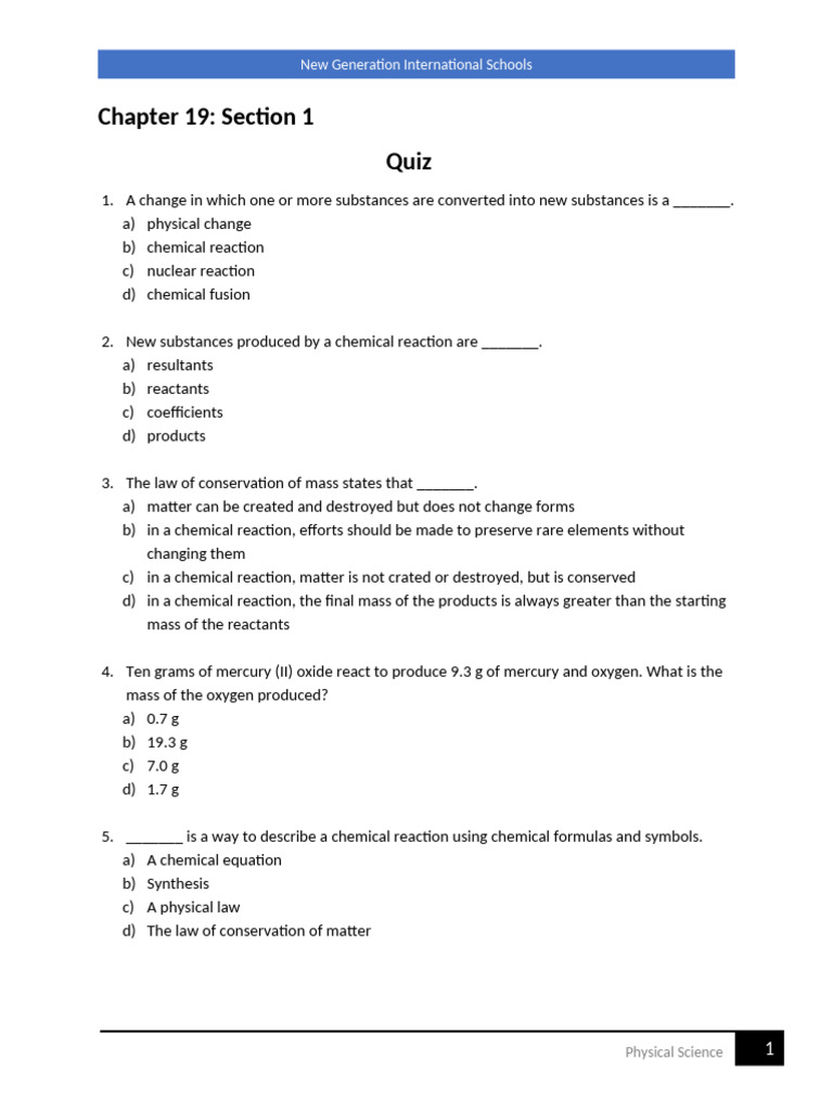 Ch.19 - Section 1 Quiz | PDF