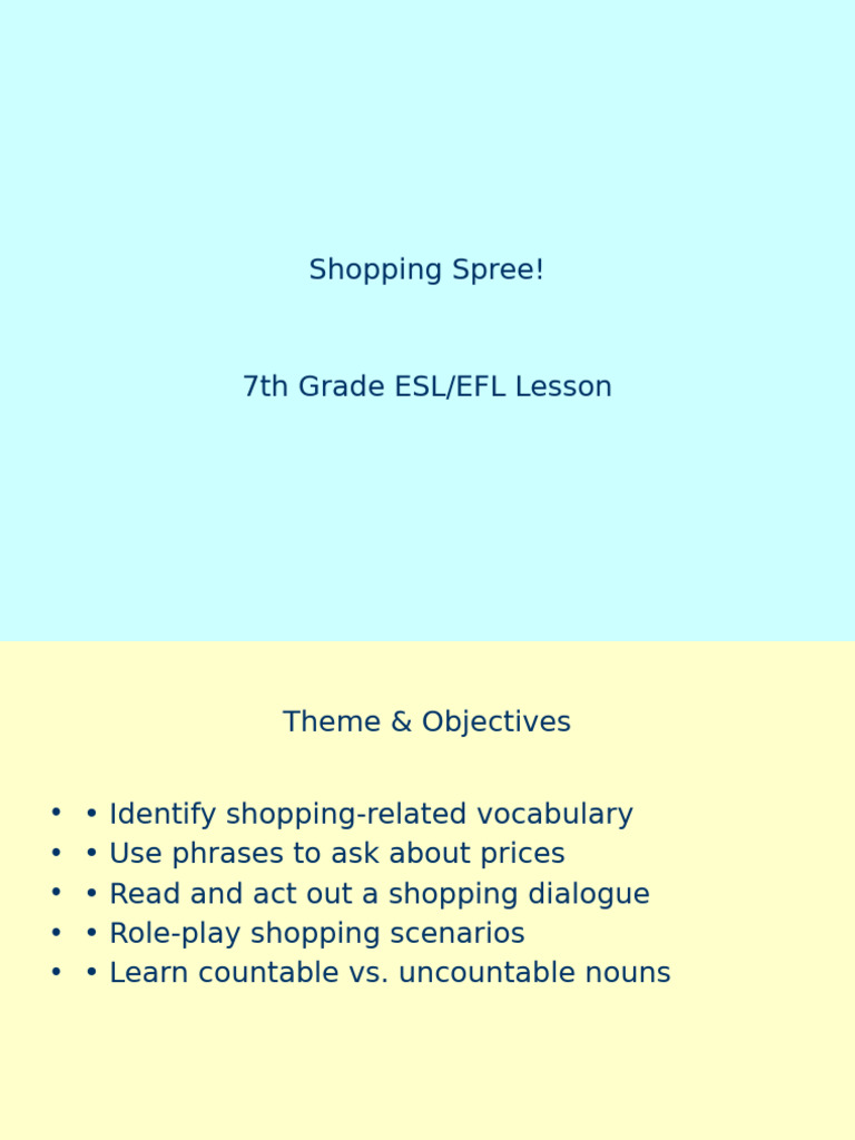 7th Grade ESL Shopping Lesson Plan | PDF