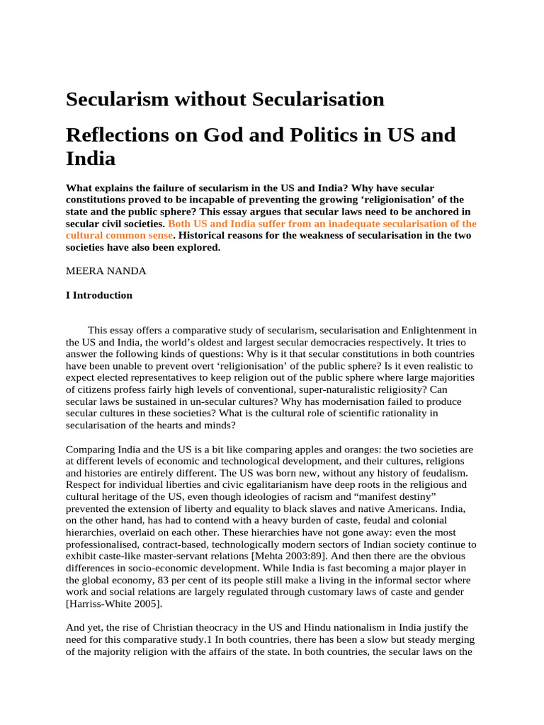 Meera Nanda - Secularism Without Secularisation, Constitution, India ...