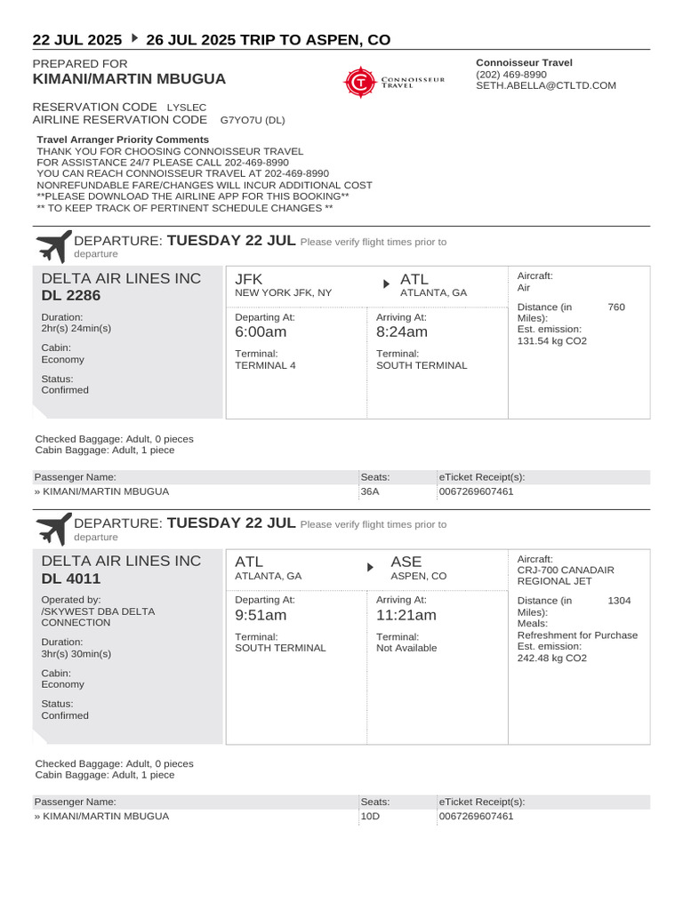 Travel Reservation July 22 For MARTIN MBUGUA KIMANI | PDF | Delta Air ...