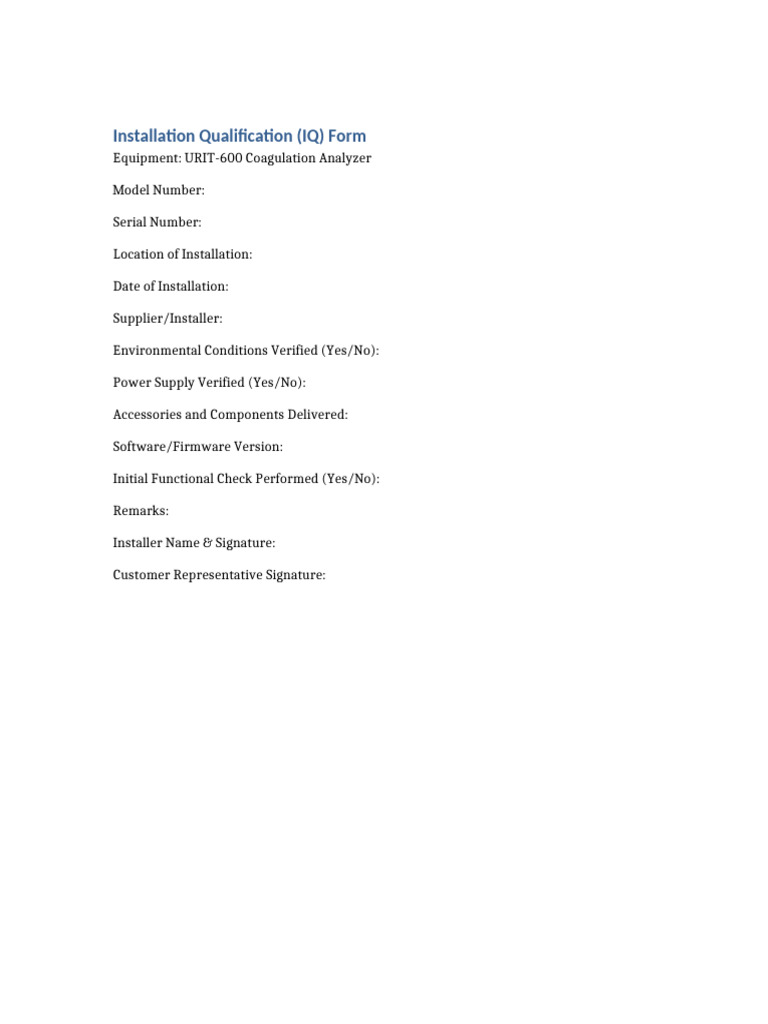 URIT-600 Installation Qualification Form | PDF