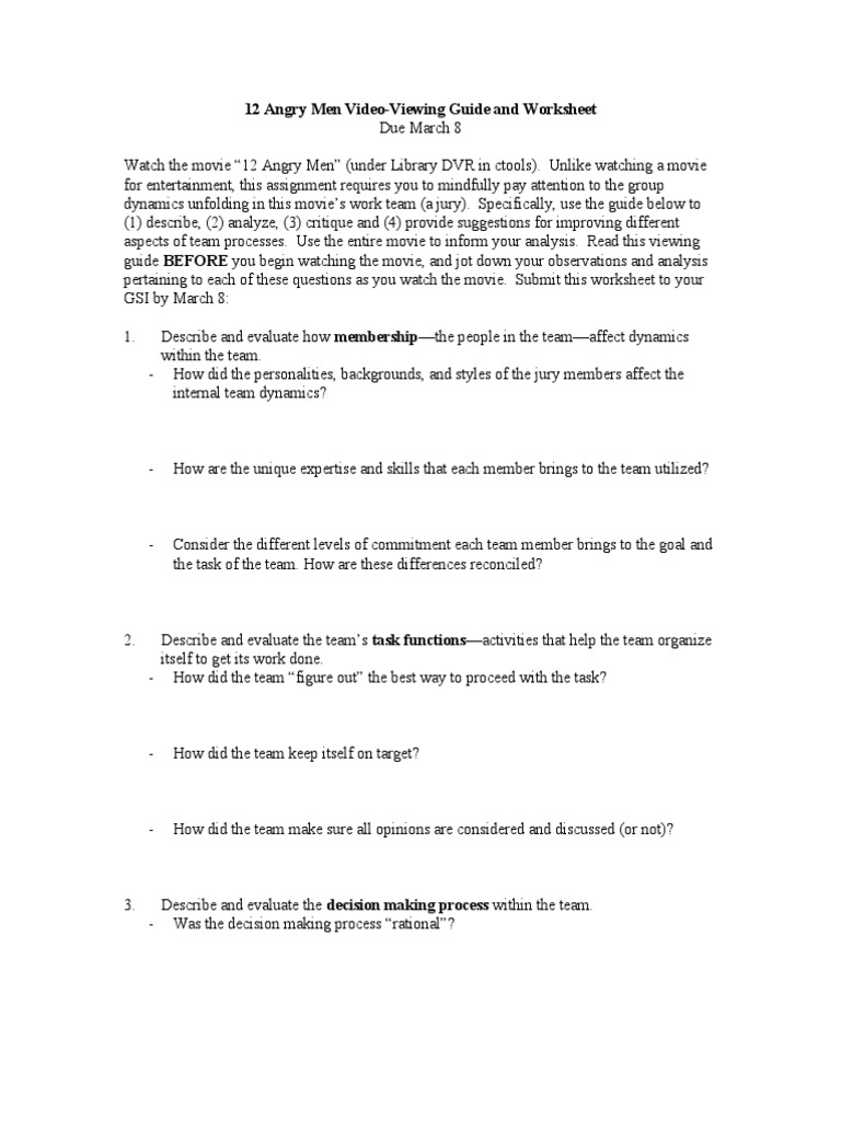 12 Angry Men Viewing Guide and Worksheet | PDF