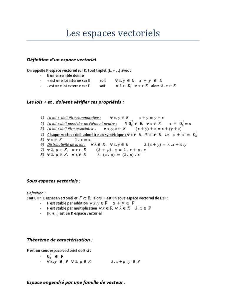 Espaces Vectoriels | PDF | Base (algèbre linéaire) | Espace vectoriel