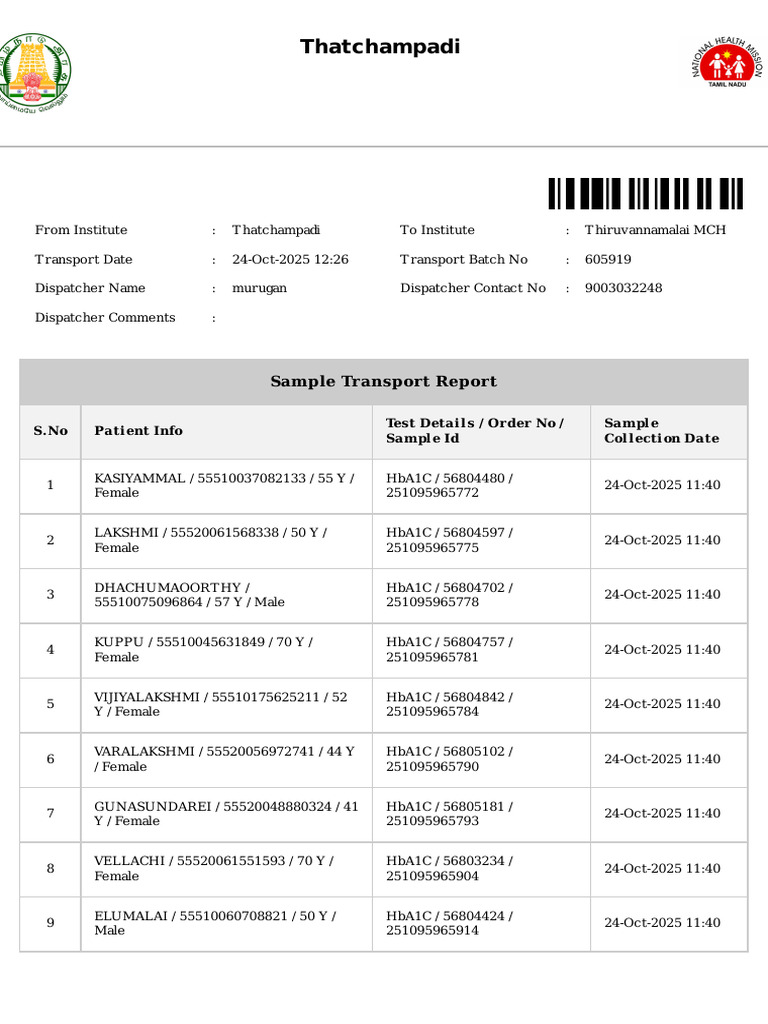 Thatchampadi: Sample Transport Report | PDF