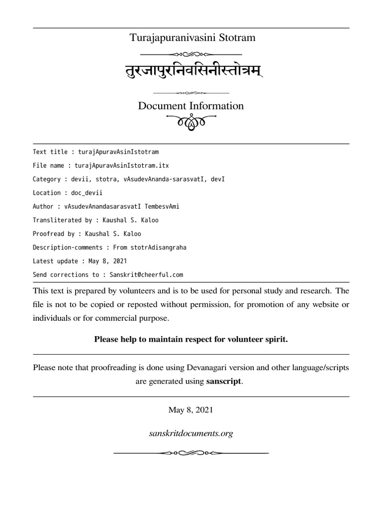 Turaj Apurav Asin Istotram | PDF