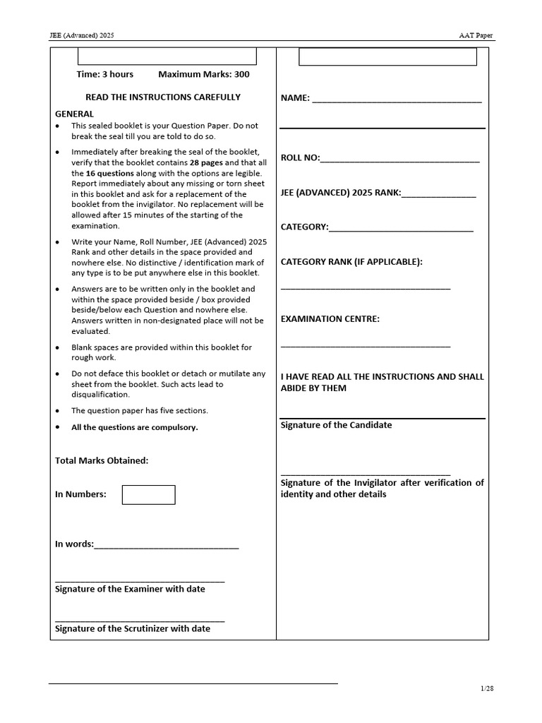 JEE Advanced 2025 AAT Exam Paper | PDF | Shape | Euclidean Geometry