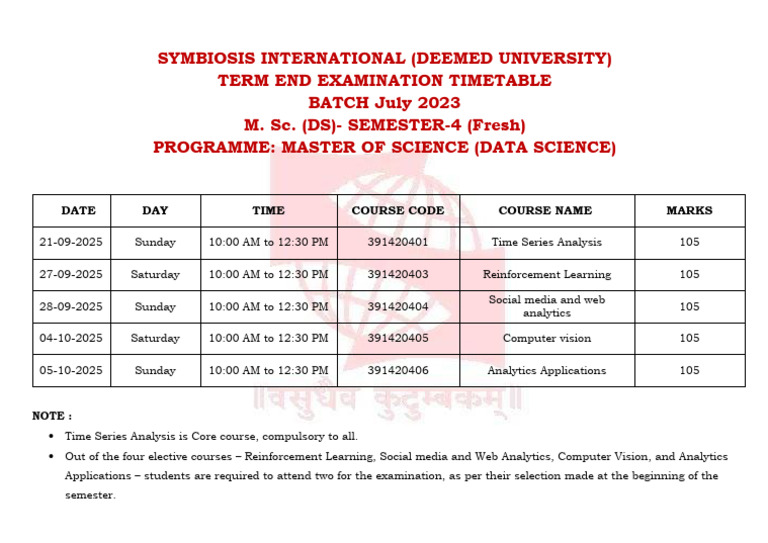Term End Exam Timetable July 2023 MSC Ds Sem IV | PDF