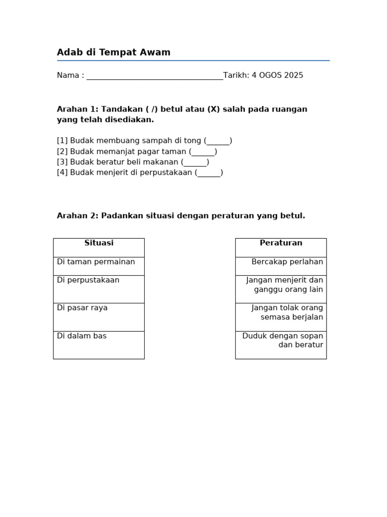 Adab dan Peraturan Tempat Awam | PDF
