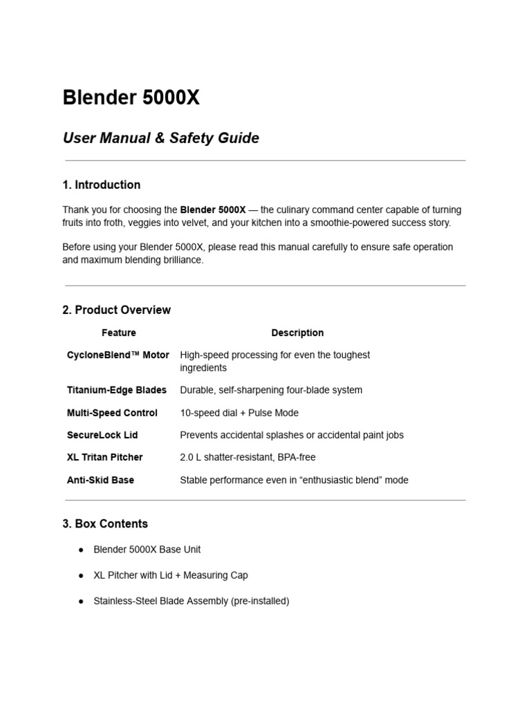 Blender 5000X User Manual & Guide | PDF | Blender