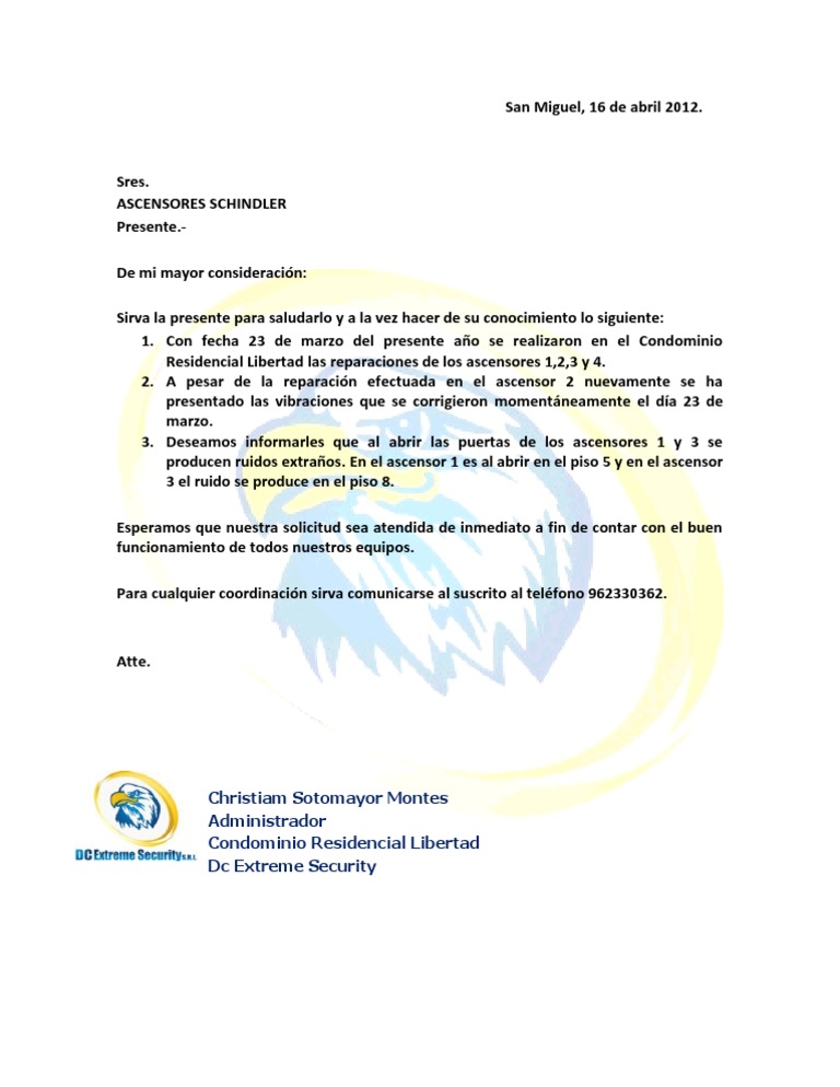 Carta Ascensores | PDF