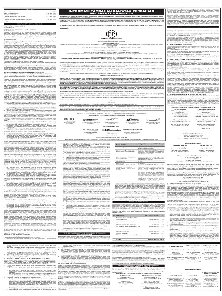 Informasi Tambahan Dan/Atau Perbaikan Prospektus Ringkas: Jadwal | PDF