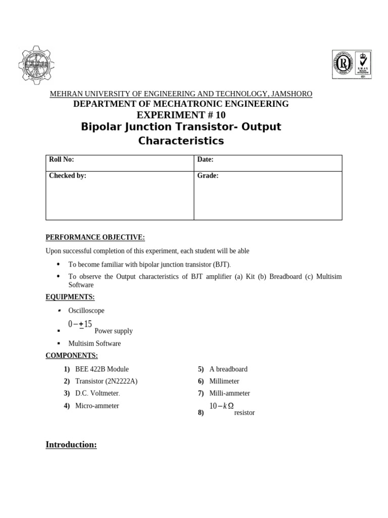BJT Tranistor Output Characteristics | PDF | Bipolar Junction ...
