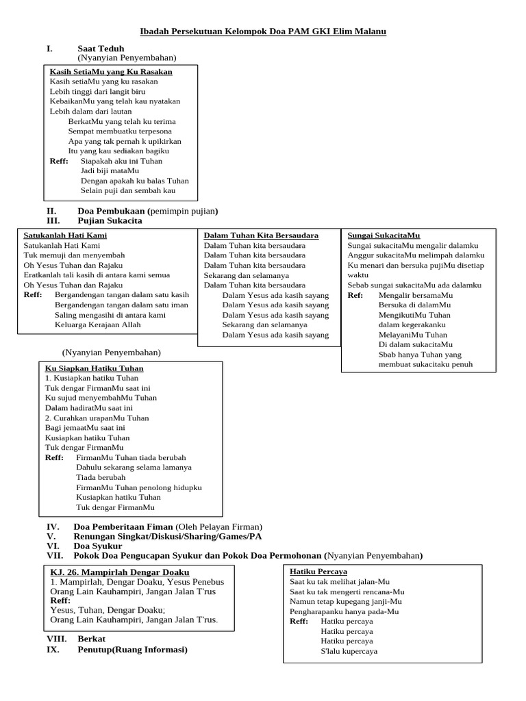 Ibadah Persekutuan Doa GKI Elim Malanu | PDF