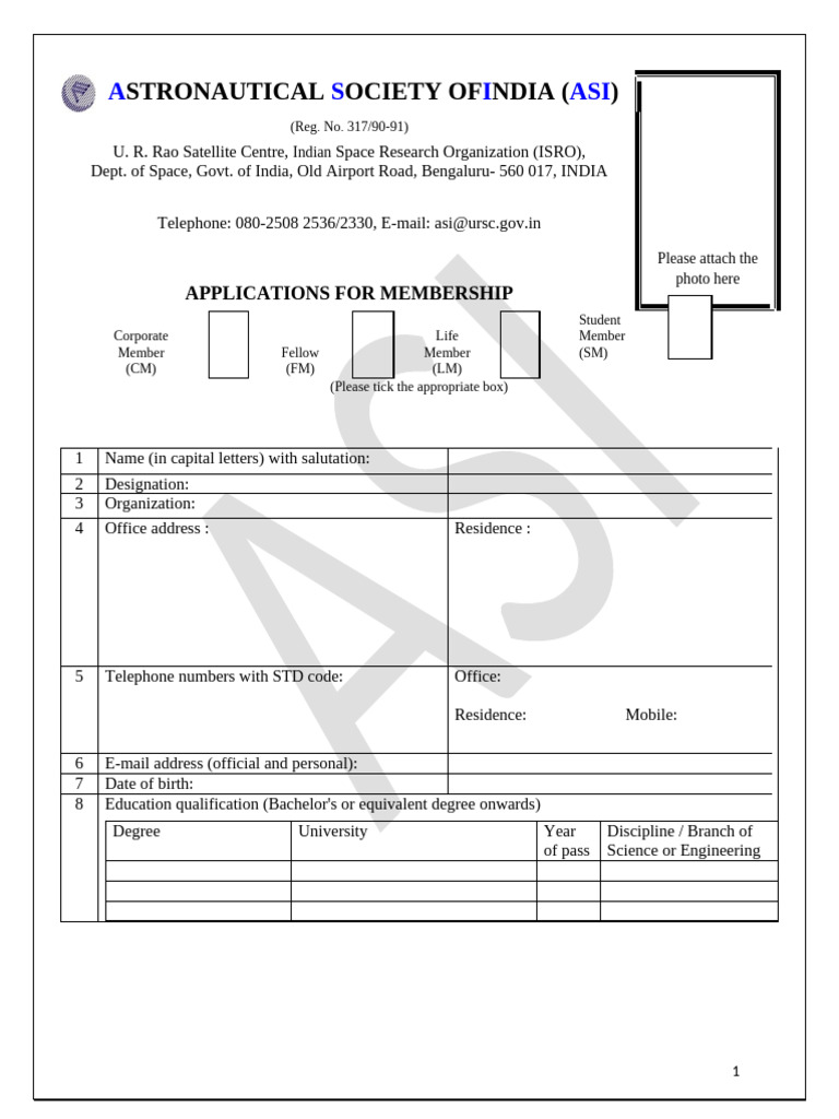 ASI Membership Application Form | PDF