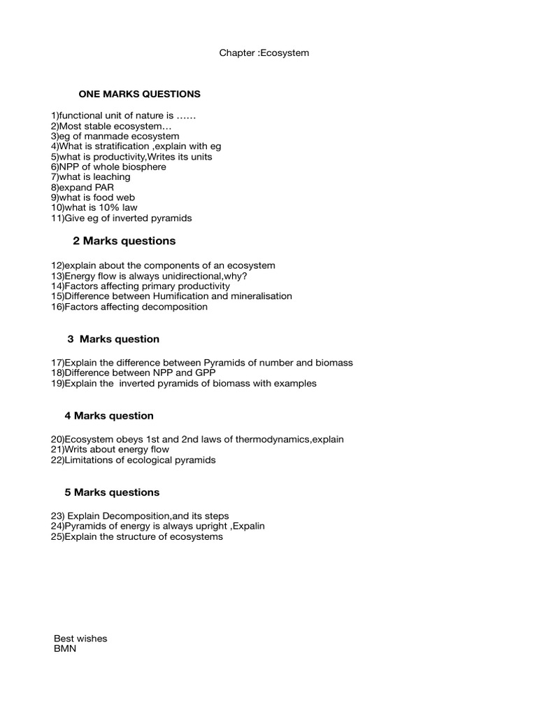 Ecosystem Concepts and Questions Guide | PDF