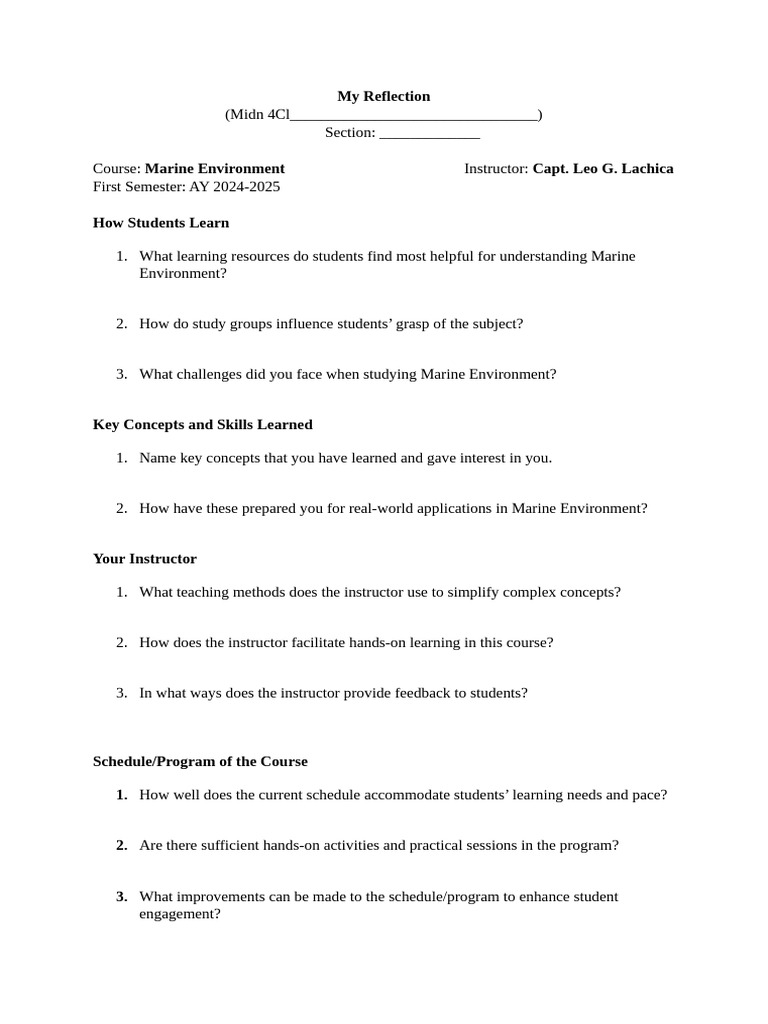 Reflection Marine Environment | PDF