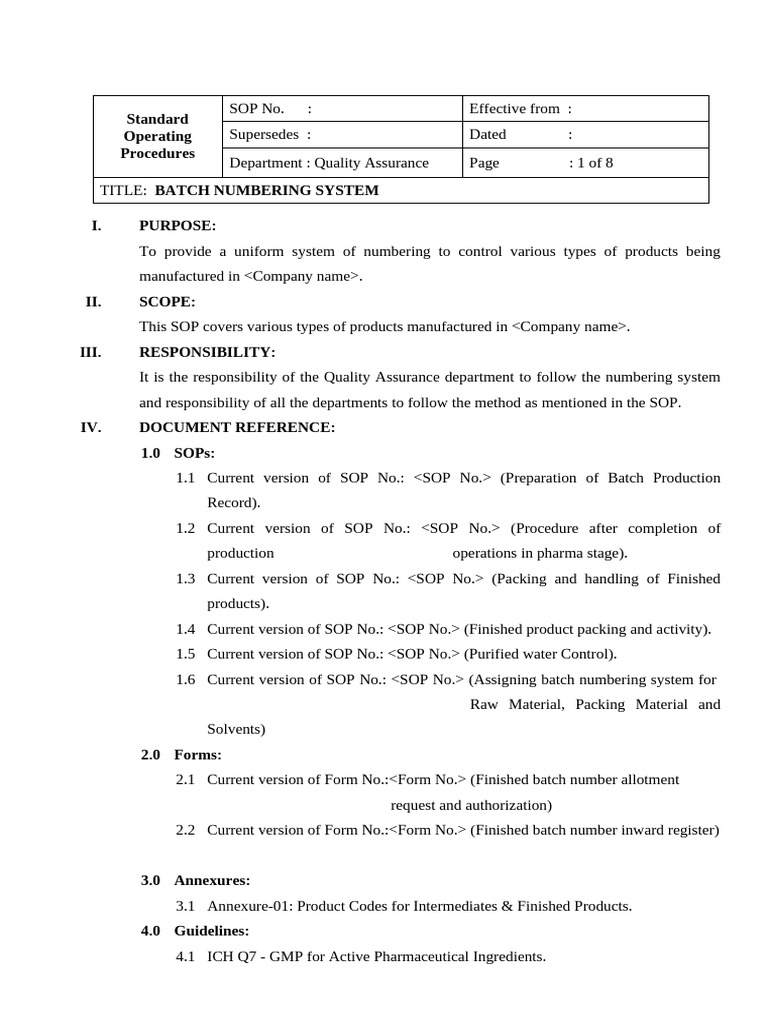 Batch Numbering System SOP for Pharma | PDF | Chemistry