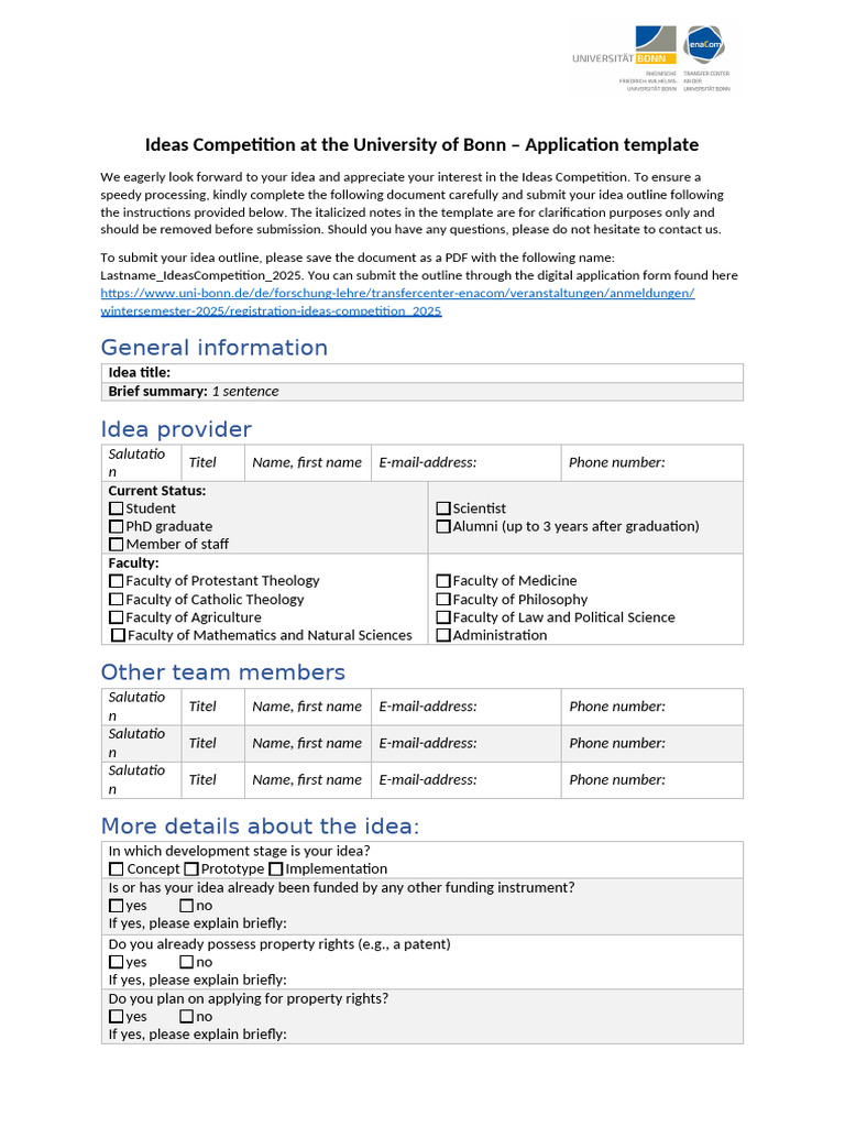 Ideas Competition Application Template | PDF | Target Audience