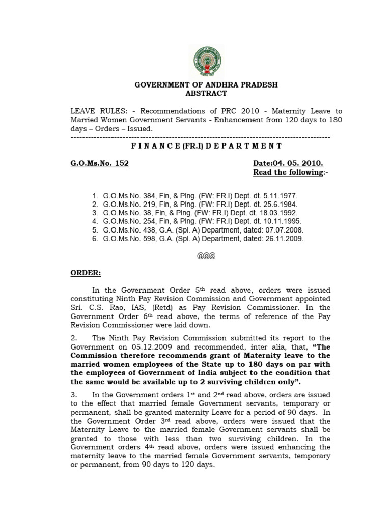 25) Maernity Leave Related Govt - Orders | PDF | Family | Government Of ...