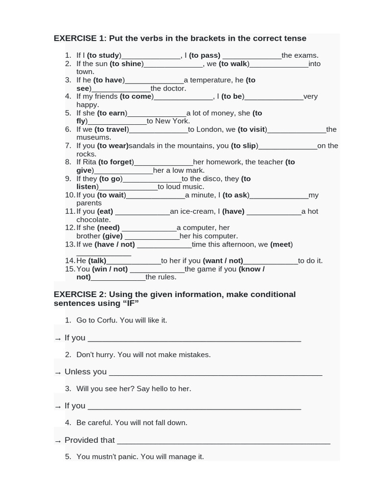 Conditional Clauses Exercises | PDF