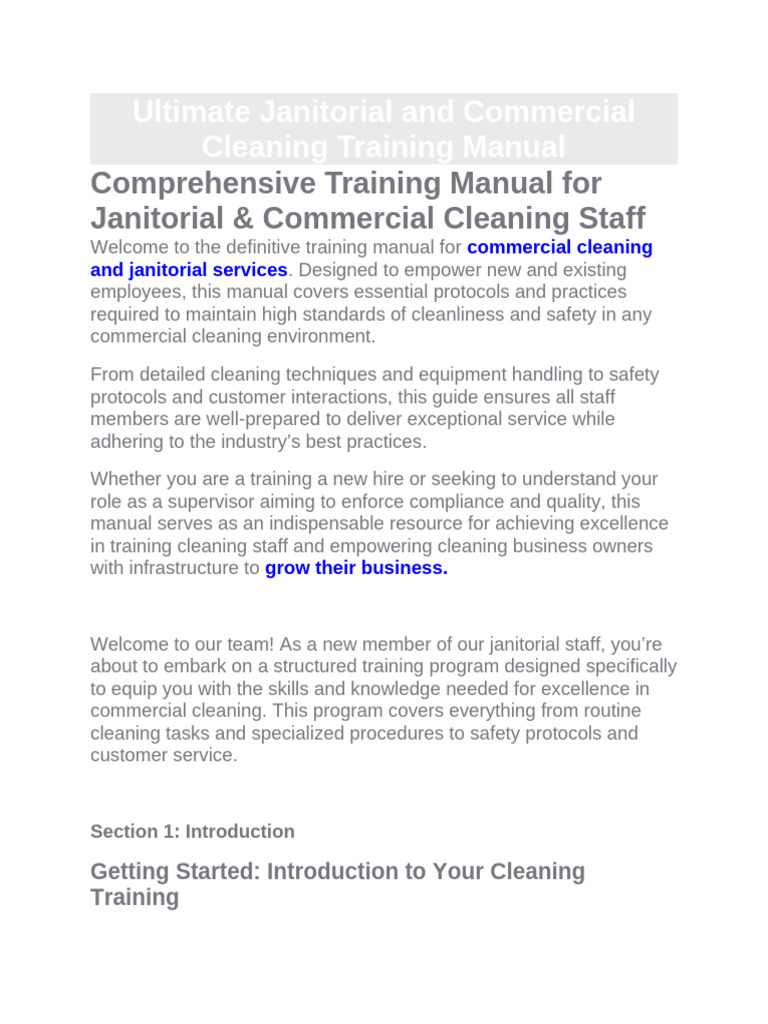 Janitorial & Commercial Cleaning Training Guide | PDF | Vacuum Cleaner ...