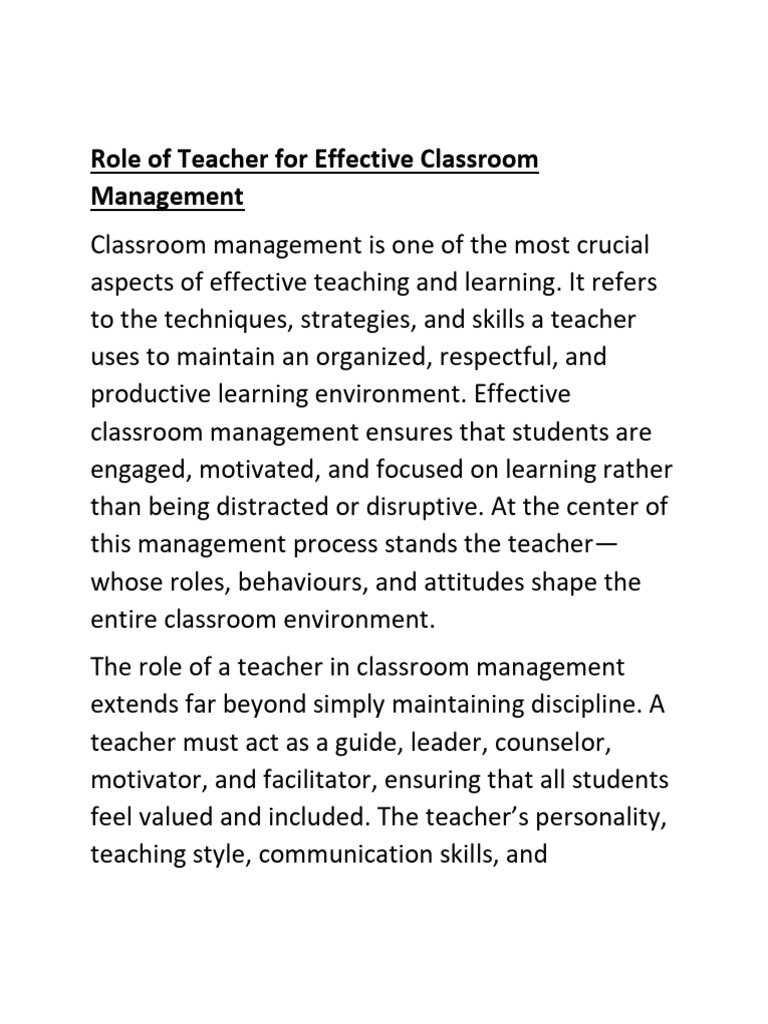Teacher's Role in Classroom Management | PDF | Classroom Management ...