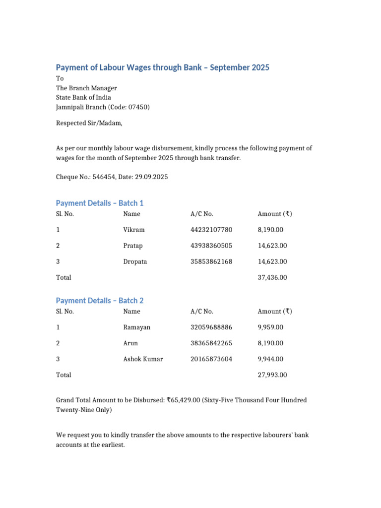 Labour Wages Payment Sep2025 | PDF