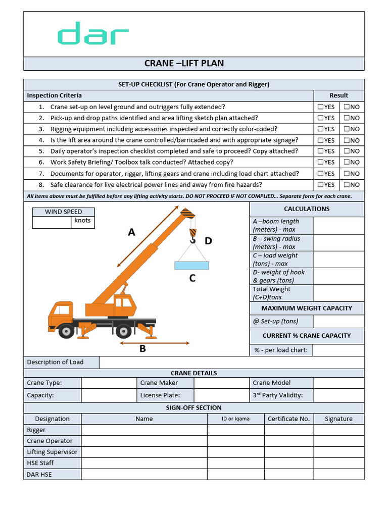 Crane Lift Pre Plan 1 | PDF | Crane (Machine) | Rigging