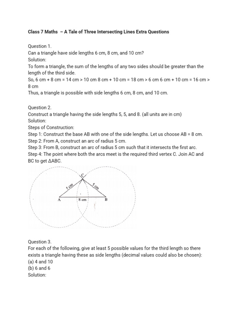 Class 7: Intersecting Lines Questions | PDF | Triangle | Angle