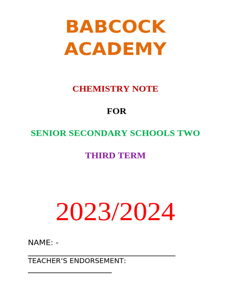 Ss2 3rd Term Chem Note 2025 | PDF | Chlorine | Nitrogen