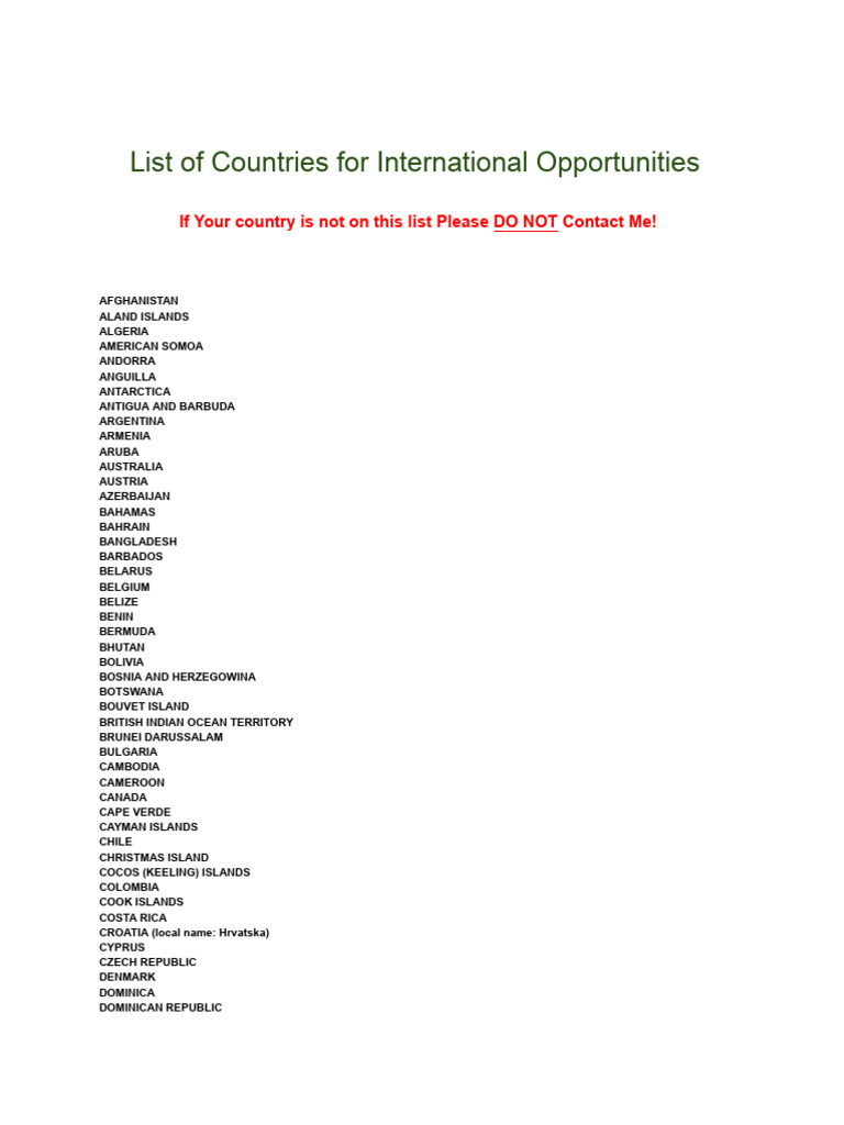 International Opportunities by Country | PDF | Circumcision