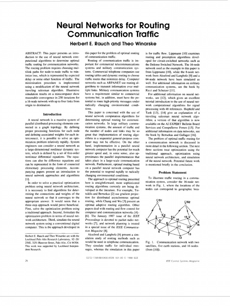 Neural Networks Routing Com Mu Nica Tion: For Traffic | PDF | Routing ...