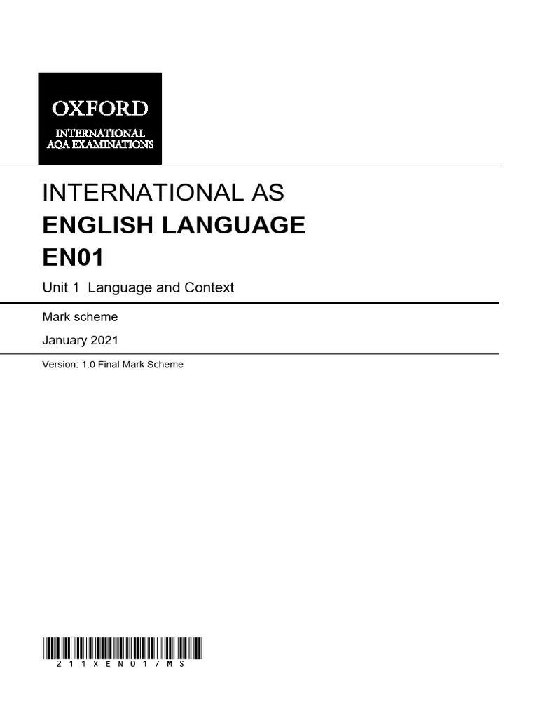 As English Language Unit 1 Mark Scheme Jan21 | PDF | Linguistics ...