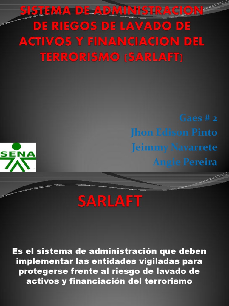 Diapositivas Sarlaft | PDF | Riesgo | Lavado de dinero