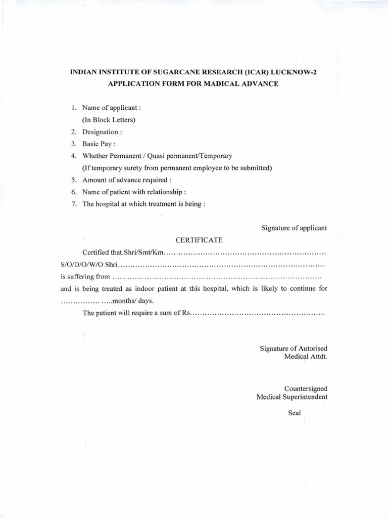 Medical Advance Application Form | PDF