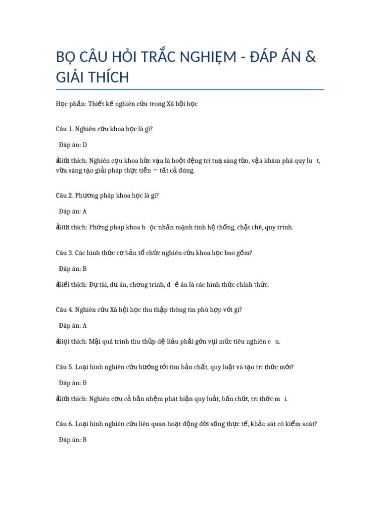 Dap an Giai Thich Trac Nghiem XHH 1-60 | PDF