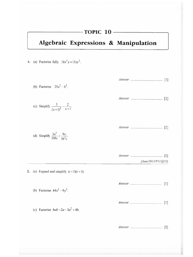 Algebraic Expressions and Manipulation P1 | PDF
